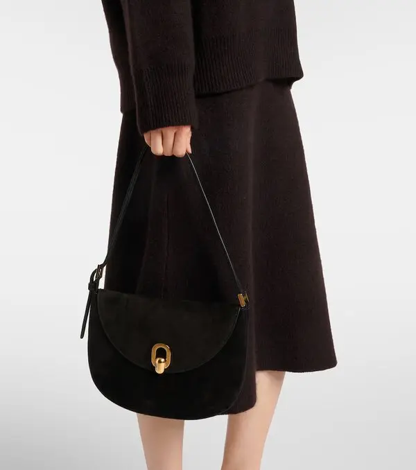 Savette Tondo Small Suede Shoulder Bag - Black