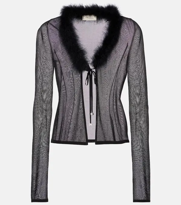 Blumarine Feather-trimmed Cardigan - Black