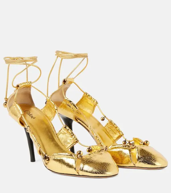 Chloé Luna Metallic Leather Pumps - Gold
