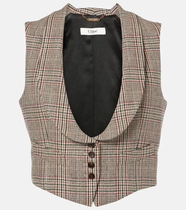 Chloé Prince Of Wales Wool-blend Waistcoat