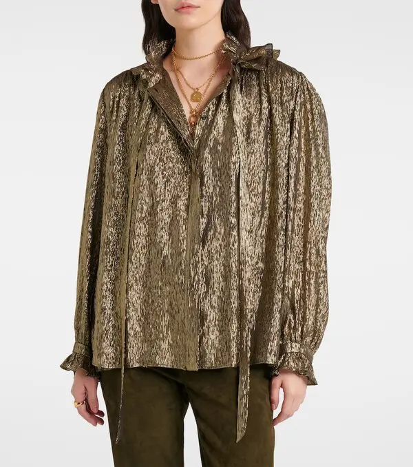 Chloé Ruffled Lamé Silk-blend Blouse