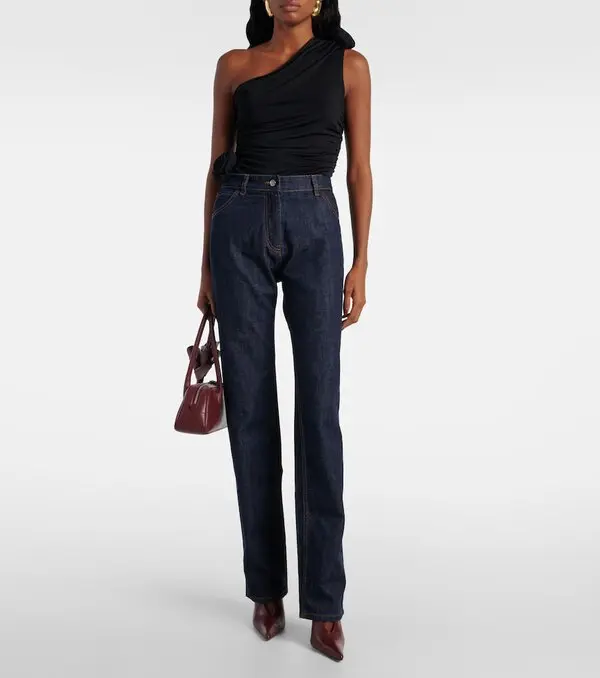 Magda Butrym Floral-appliqué One-shoulder Jersey Top - Black