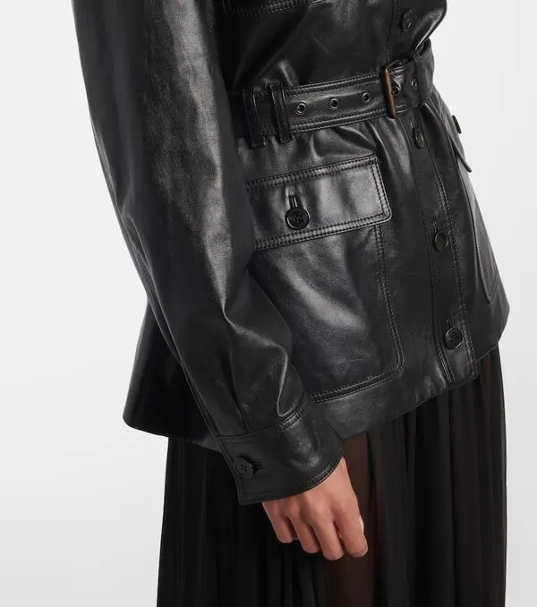 Saint Laurent Saharienne Belted Leather Jacket In Black Editorialist