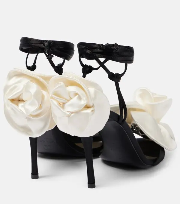 Magda Butrym 105 Floral-appliqué Satin Sandals - Black