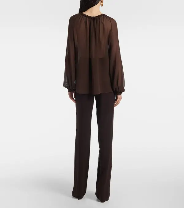 TOM FORD Sheer Silk Georgette Blouse - Brown