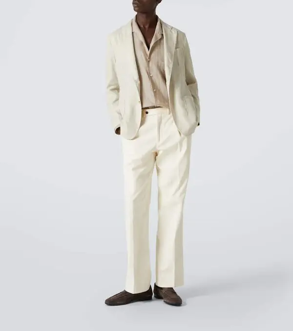 Rubinacci Herringbone Wool, Silk, And Linen Blazer - Neutrals