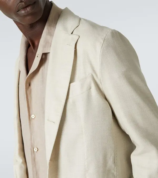 Rubinacci Herringbone Wool, Silk, And Linen Blazer - Neutrals