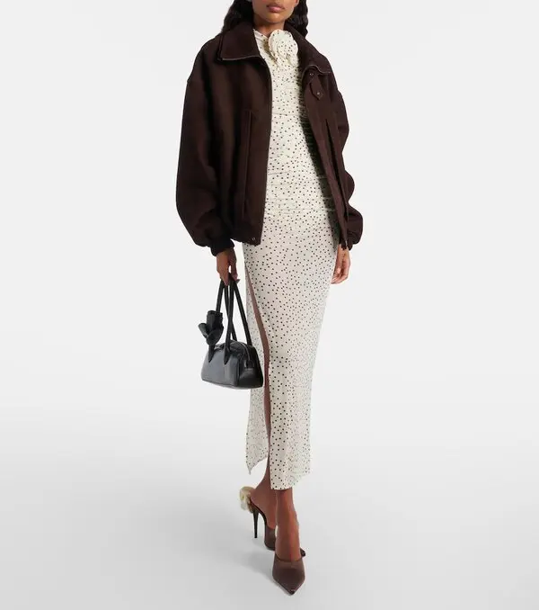 Magda Butrym Floral Appliqué Satin Mules - Brown