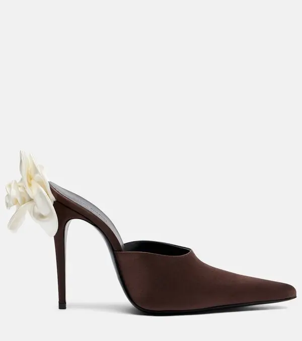 Magda Butrym Floral Appliqué Satin Mules - Brown