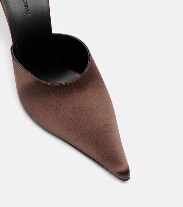 Magda Butrym Floral Appliqué Satin Mules - Brown