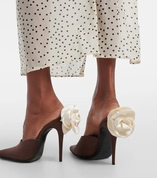 Magda Butrym Floral Appliqué Satin Mules - Brown