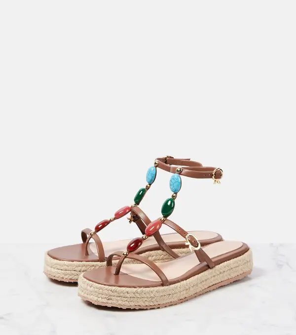 GIANVITO ROSSI Shanti Leather Espadrille Sandals - Beige