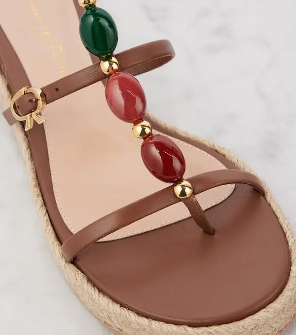 GIANVITO ROSSI Shanti Leather Espadrille Sandals - Beige