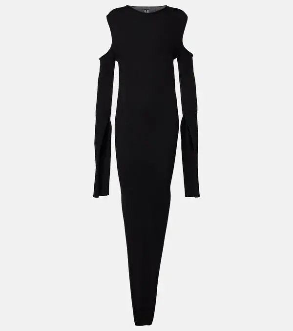 Rick Owens Caped Wool Maxi Dress - Black