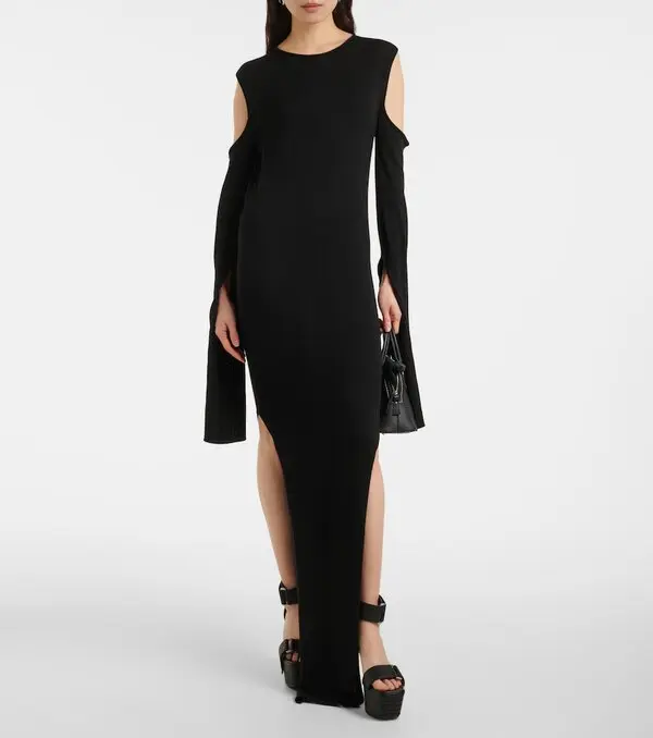 Rick Owens Caped Wool Maxi Dress - Black