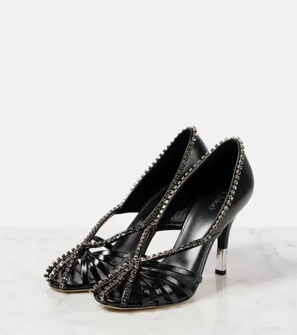 Chloé Leonie Embellished Leather Pumps