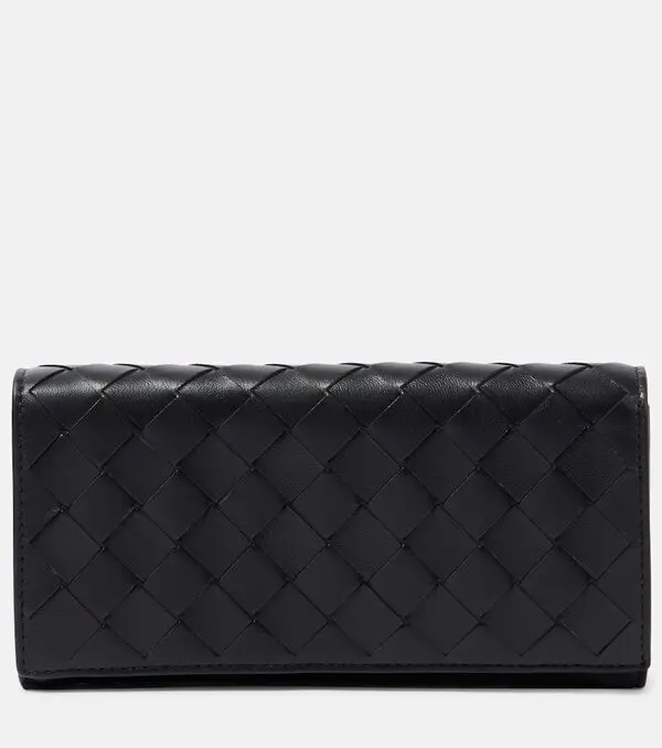 Bottega Veneta Intrecciato Large Leather Wallet - Black