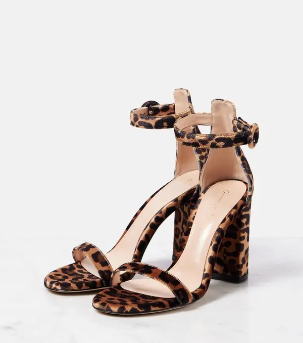 GIANVITO ROSSI Gaeta 95 Leopard Print Velvet Sandals - Brown