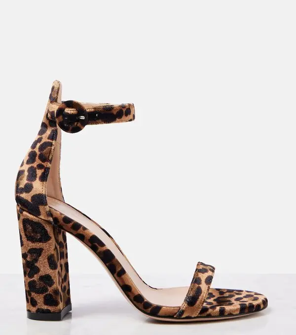 GIANVITO ROSSI Gaeta 95 Leopard Print Velvet Sandals - Brown