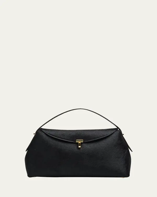 TOTEME T Lock Horsehair Top-handle Bag - Black