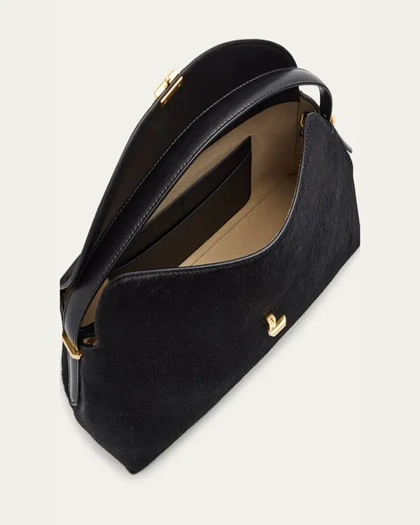 TOTEME T Lock Horsehair Top-handle Bag - Black