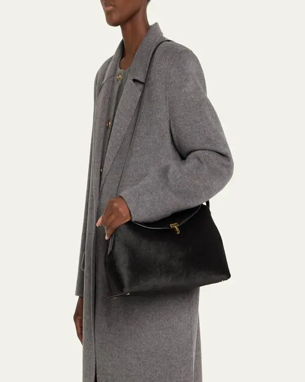 TOTEME T Lock Horsehair Top-handle Bag - Black