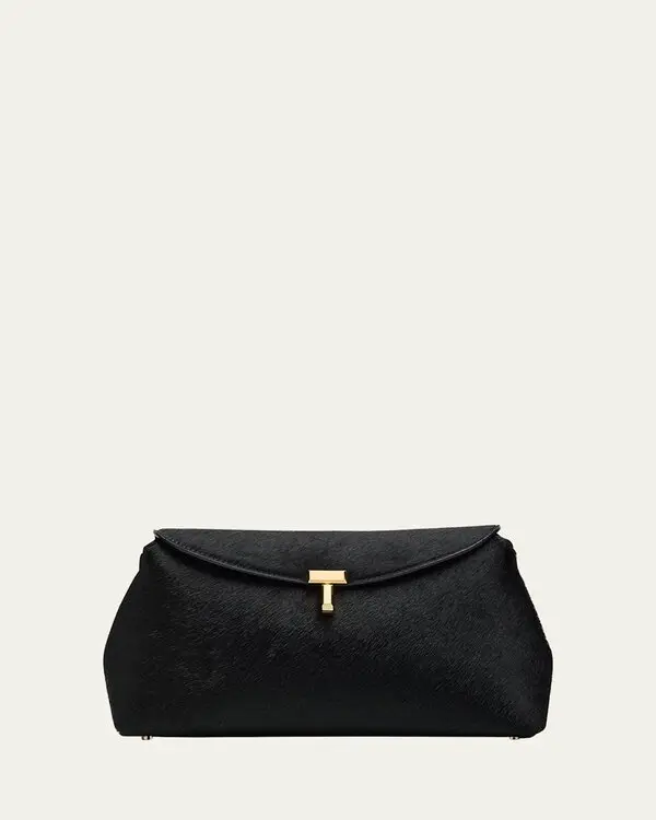 TOTEME T-lock Flap Horsehair Clutch - Black