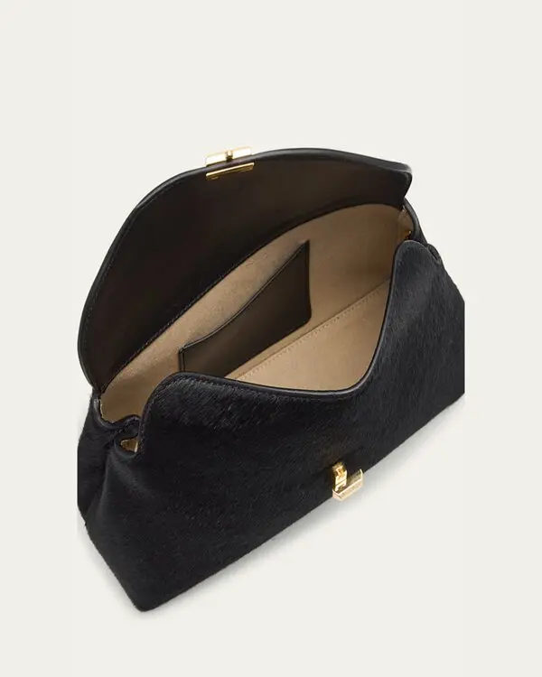 TOTEME T-lock Flap Horsehair Clutch - Black