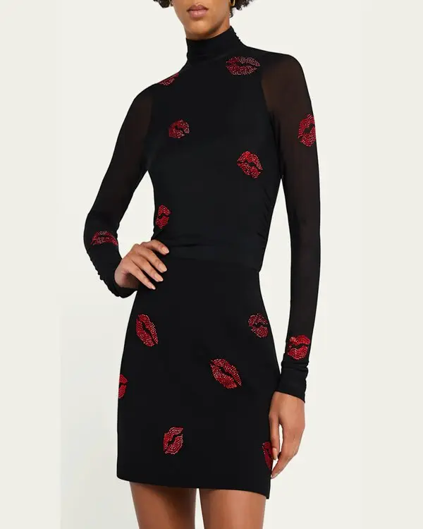 Cinq À Sept Kissing Booth Mesh Turtleneck Top