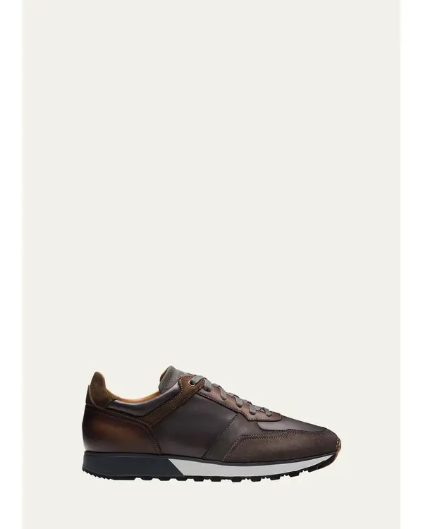 Magnanni Arco Leather Runner Sneakers - Grey/brown