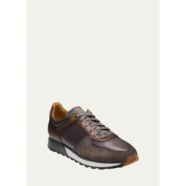 Magnanni Arco Leather Runner Sneakers - Grey/brown
