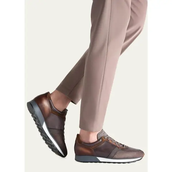 Magnanni Arco Leather Runner Sneakers - Grey/brown