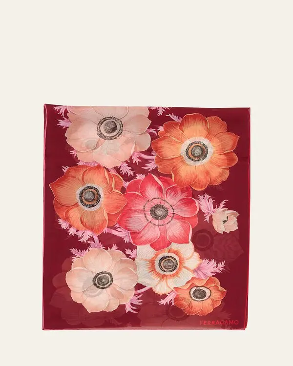 FERRAGAMO Floral-print Silk Scarf - Bordeaux Ivory