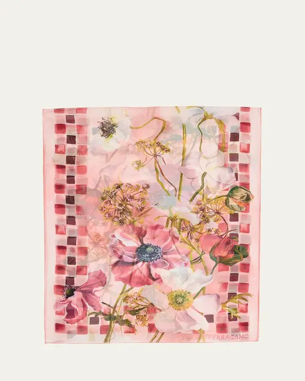 FERRAGAMO Floral-print Silk Scarf - Rosa
