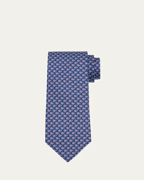FERRAGAMO Bullseye-print Silk Neck Tie - Fblu Scur