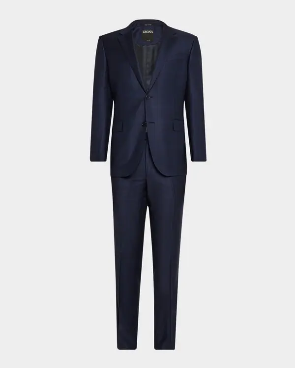 Zegna Trofeo Tonal Plaid Suit - Blue Navy Check