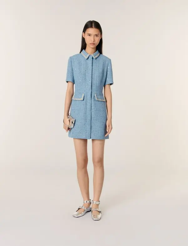 Maje Sequin Tweed Mini Dress