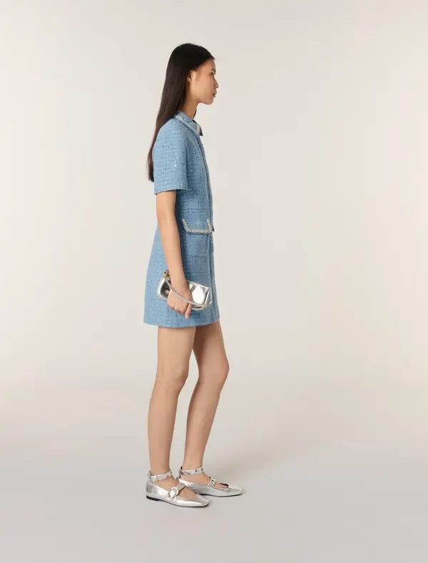 Maje Sequin Tweed Mini Dress