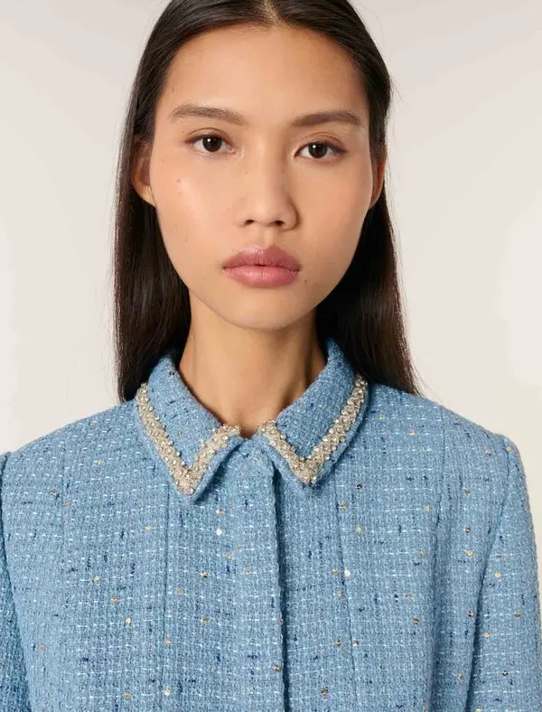Maje Sequin Tweed Mini Dress