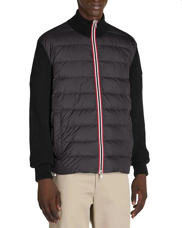 Moncler Wool Knit Quilted Down Combo Cardigan - Black