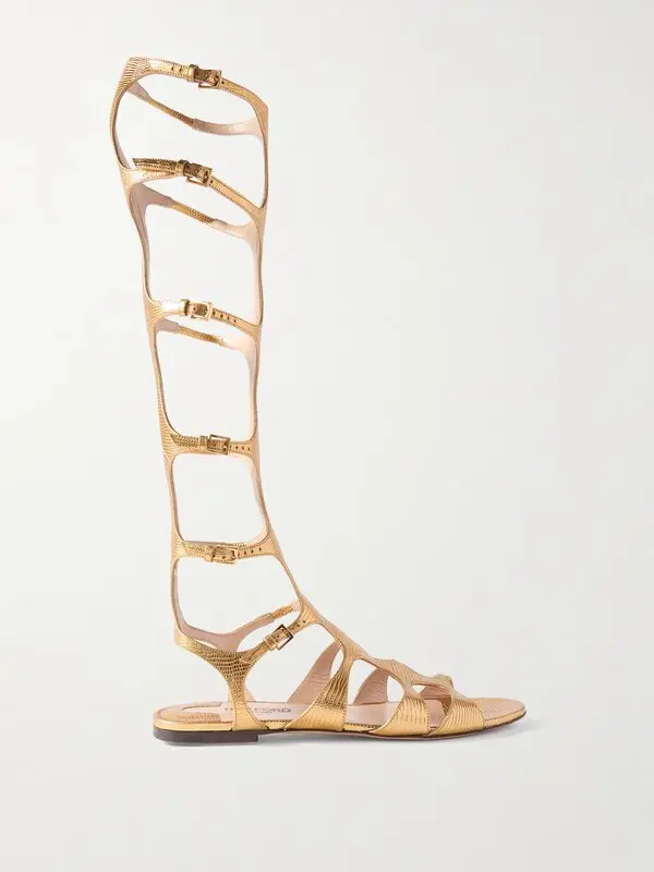 TOM FORD Paradise Lizard-effect Leather Sandals - Metallic