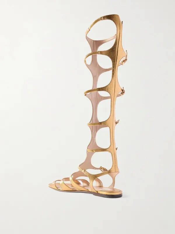 TOM FORD Paradise Lizard-effect Leather Sandals - Metallic