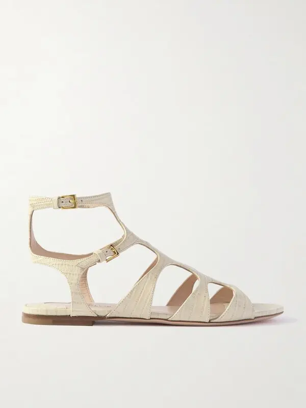 TOM FORD Croc-effect Leather Gladiator Sandals - Ivory