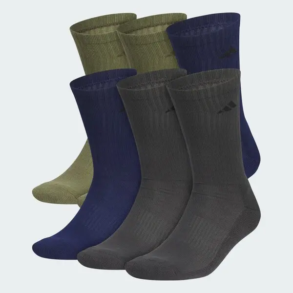 Adidas Athletic Cushioned 6-pack Crew Socks - Strong Olive / Dark Blue / Carbon
