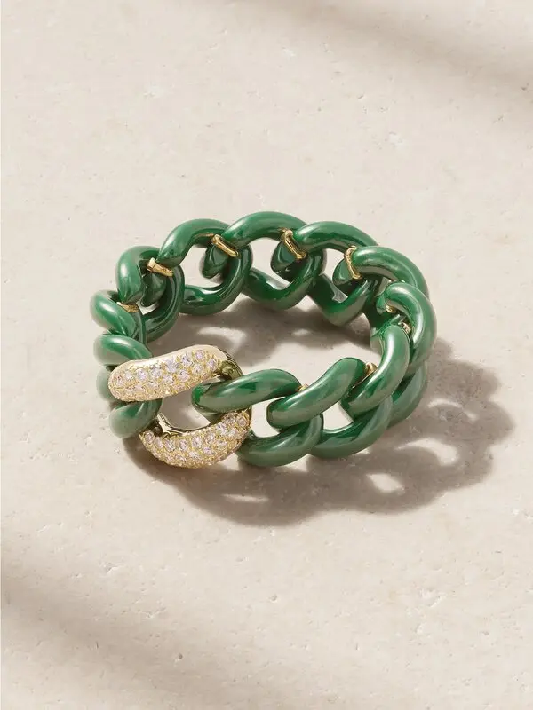 Shay Medium Link Diamond And Ceramic Ring - Green