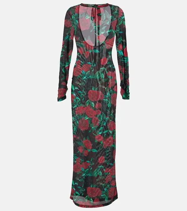 ALEXANDRA MIRO Selene Floral Mesh Maxi Dress - Black