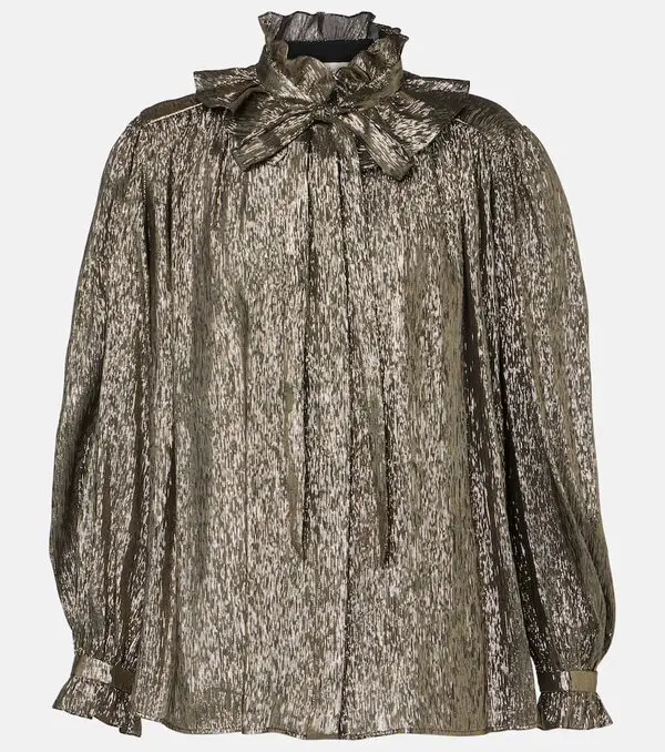 Chloé Ruffled Lame Silk-blend Blouse