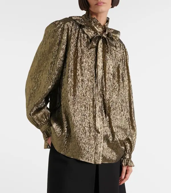 Chloé Ruffled Lame Silk-blend Blouse