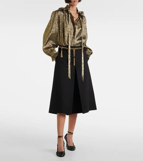 Chloé Ruffled Lame Silk-blend Blouse