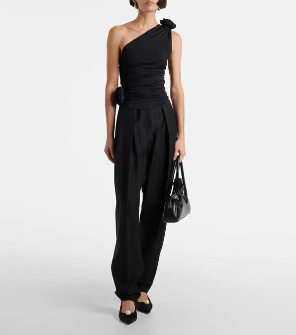 Magda Butrym Floral Appliqué One-shoulder Top - Black